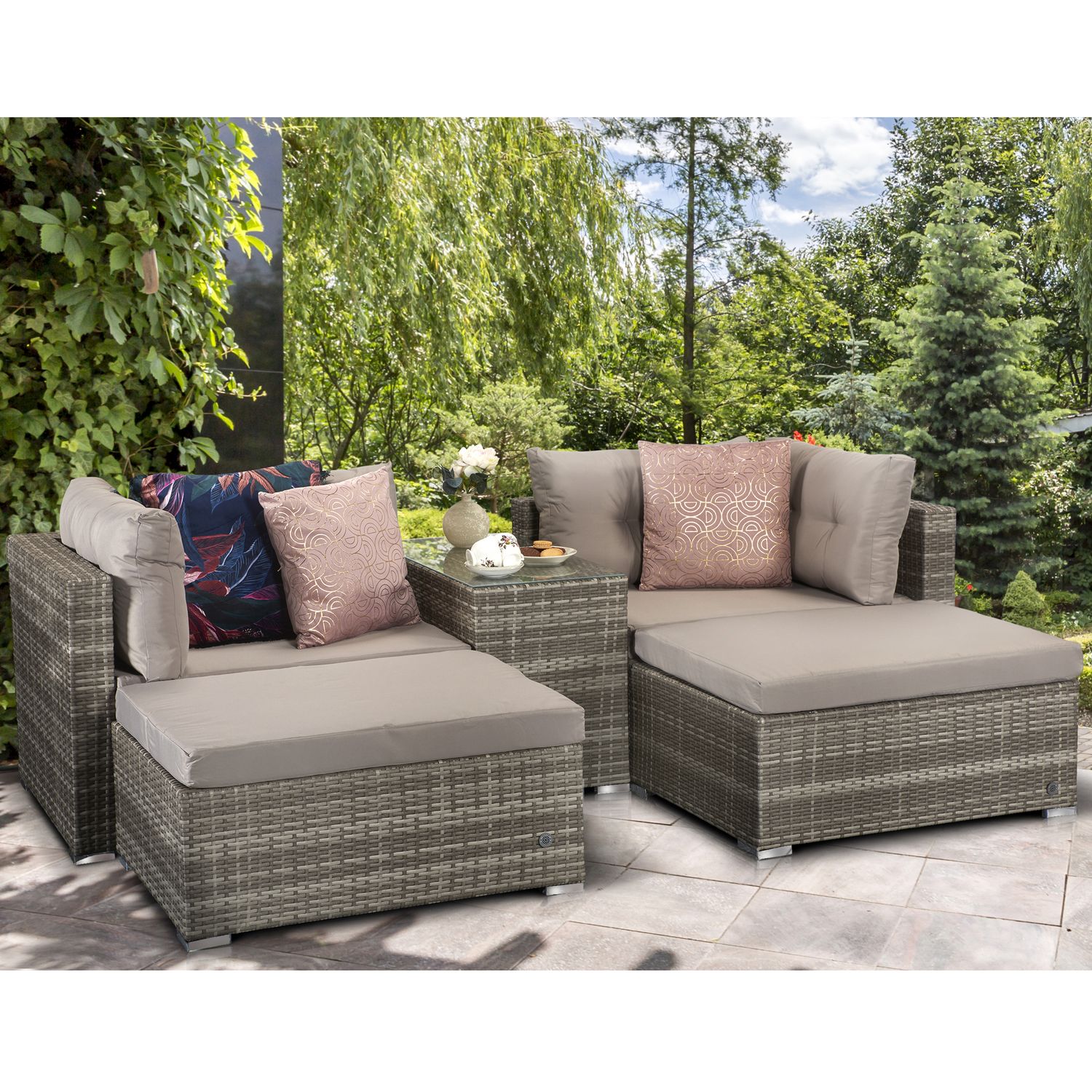 Signature Weave Garden UV Treated Rattan Harper Grey Stackable Sofa Set ...