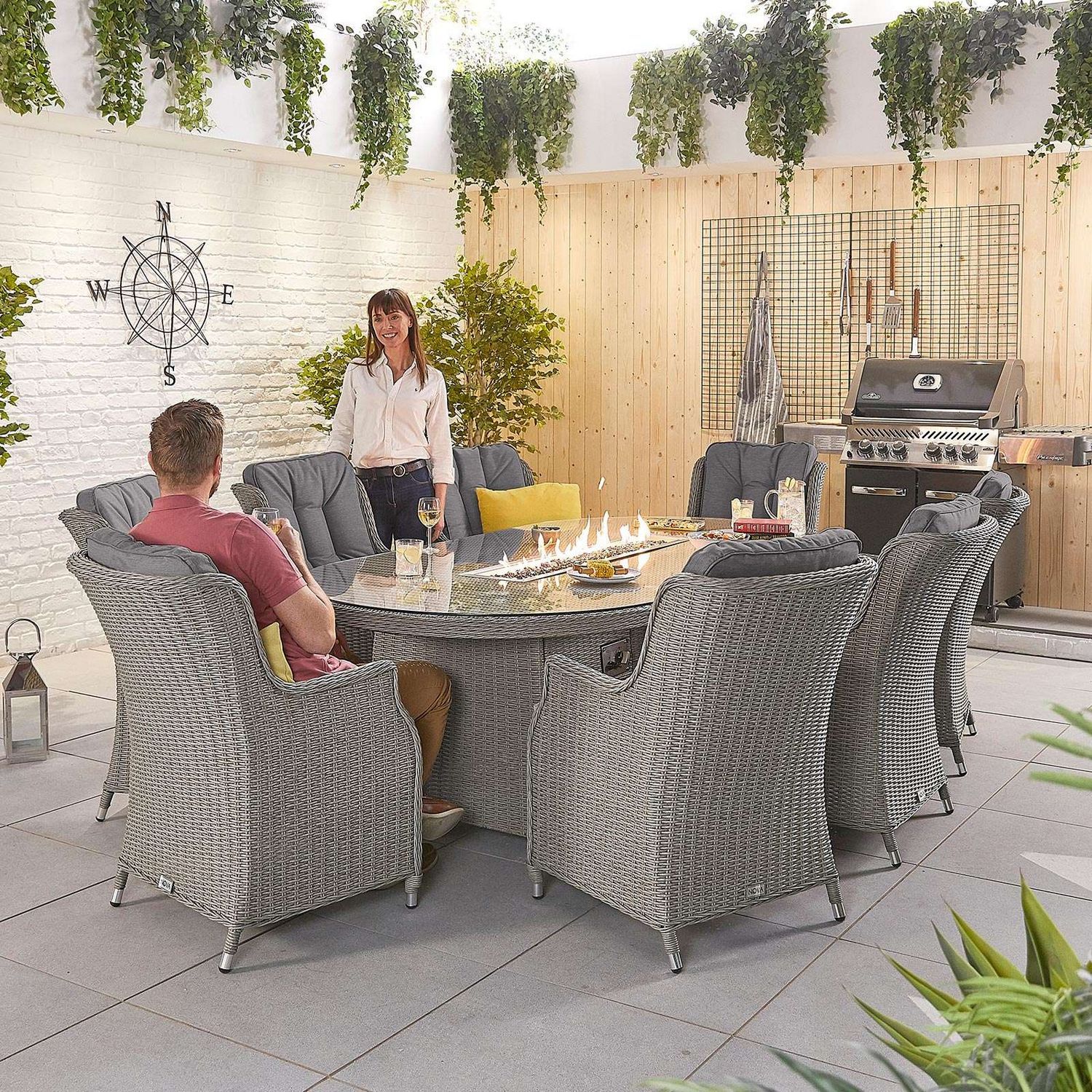 Nova Garden Furniture Thalia White Wash Rattan 8 Seat Oval Dining Set ...