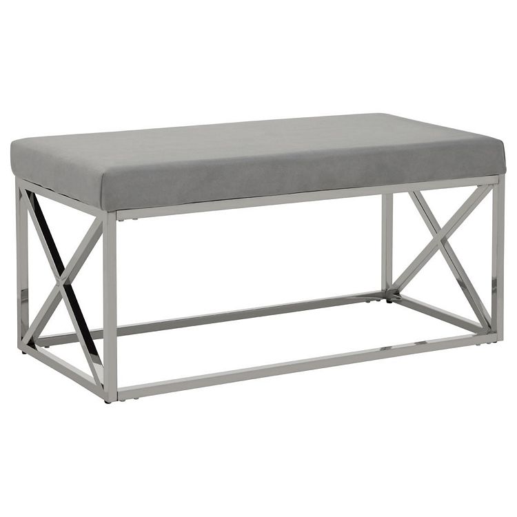 Allure Powder Blue Velvet Tufted and Silver Metal Bench | Oak Furniture ...